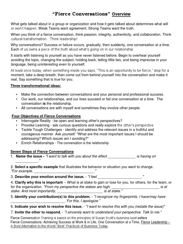 Fierce Conversations Overview | PDF | Conversation | Truth