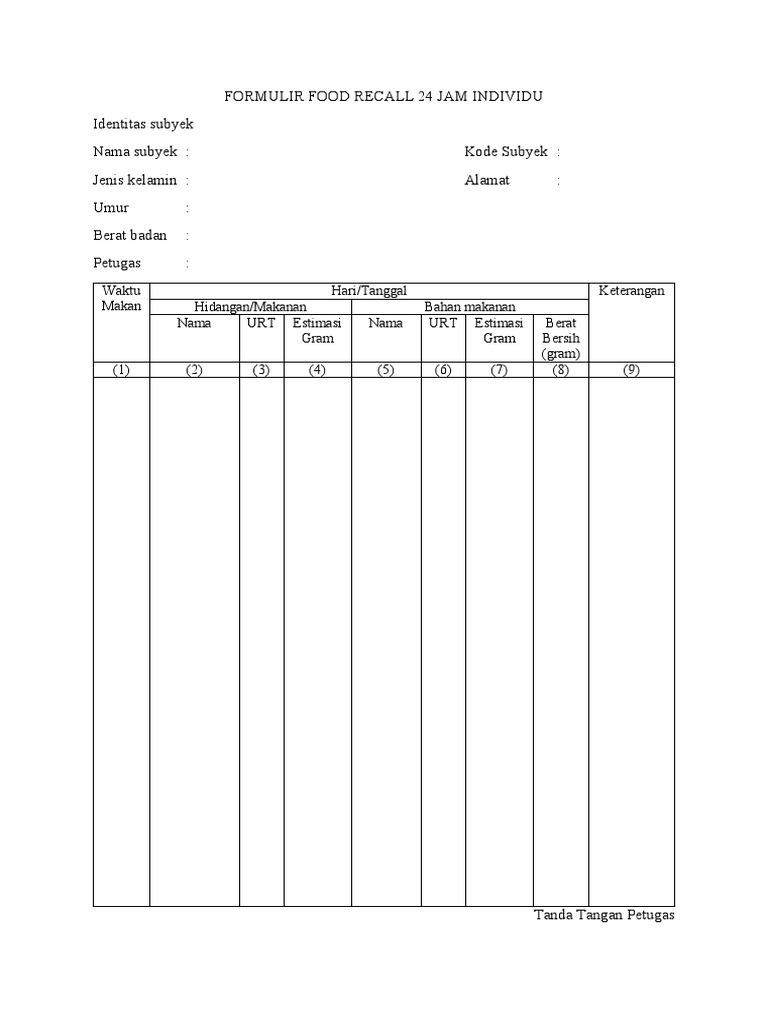 Formulir Food Recall | PDF