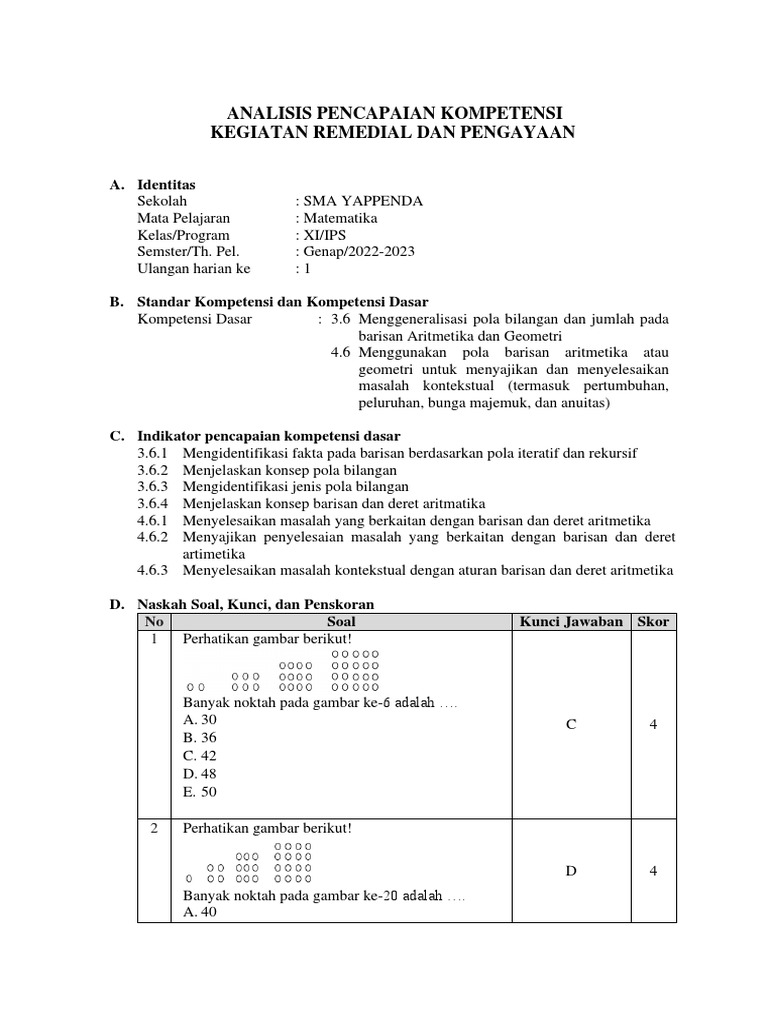 Analisis Pencapaian Kompetensi Remedial Dan Pengayaan Matematika Xi Ips | PDF
