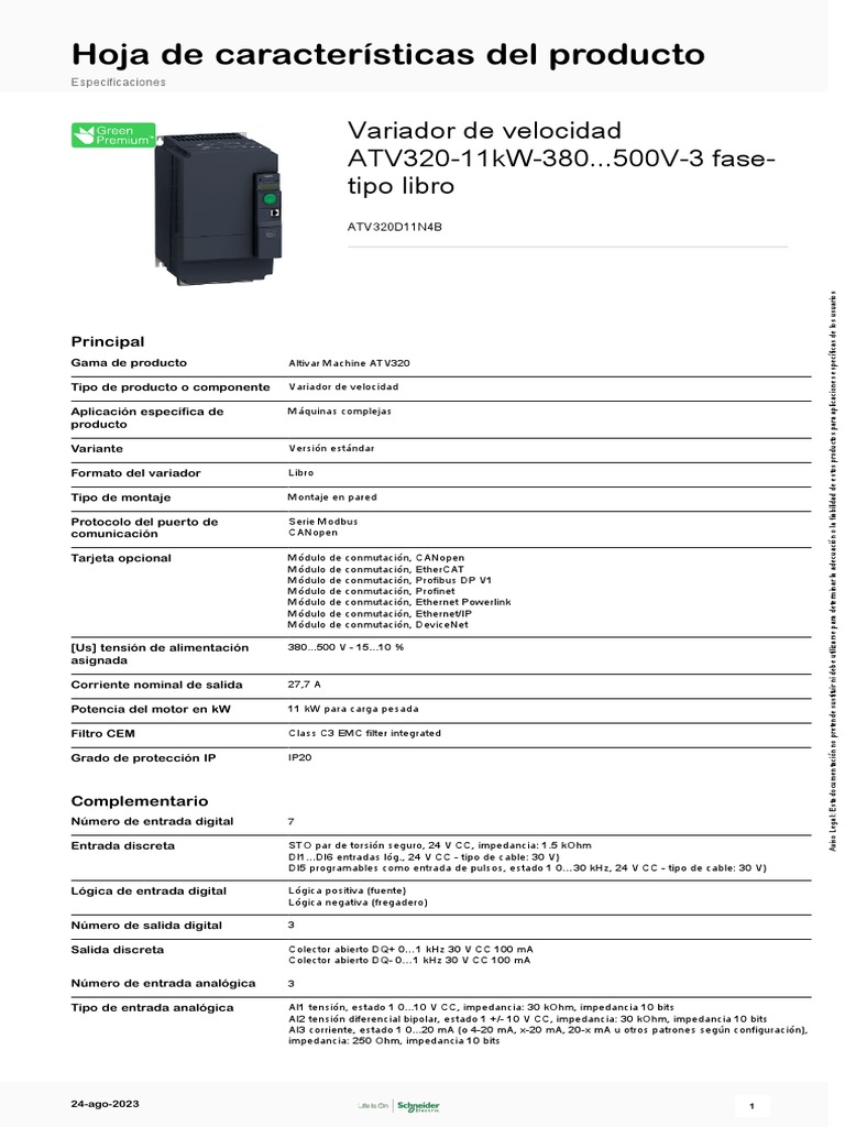 Altivar Machine ATV320 - ATV320D11N4B | PDF | Impedancia eléctrica | Relé