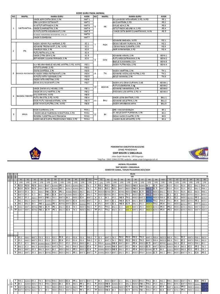 Jadwal Tahun Pelajaran 2023-2024 Ganjil Share | PDF