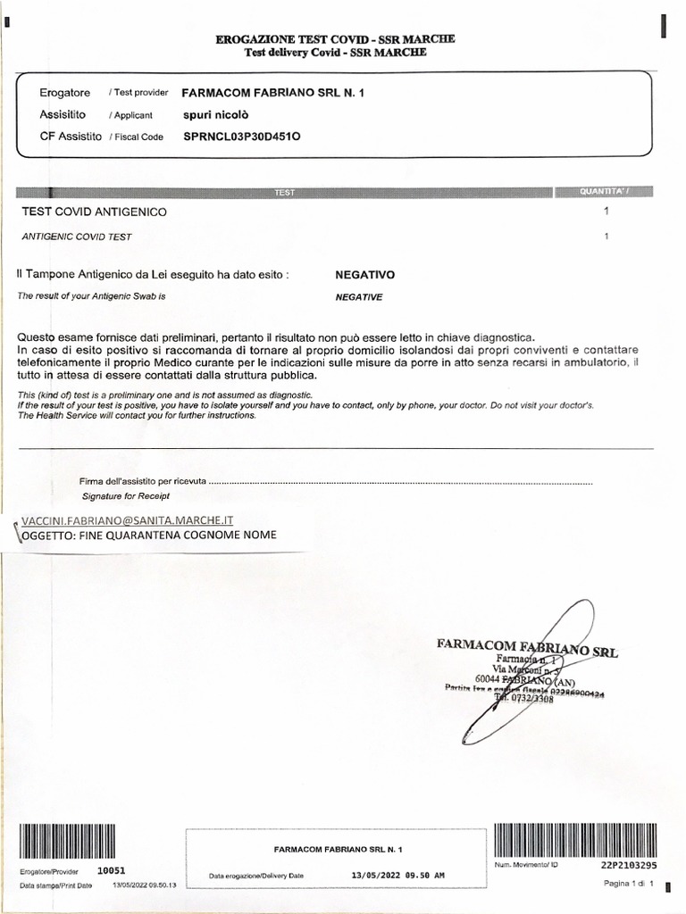Esito Tampone 2 | PDF