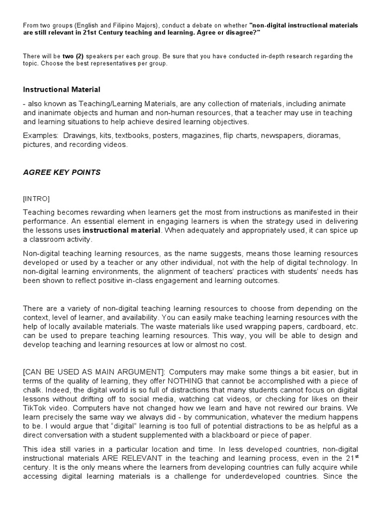 Debate Keypoints Agree Side | PDF | Learning | Teachers