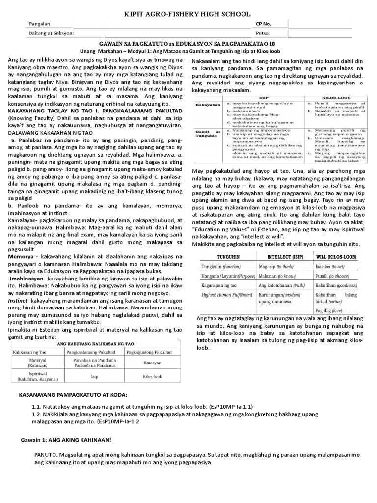 Esp10 Q1 W1 Las | PDF