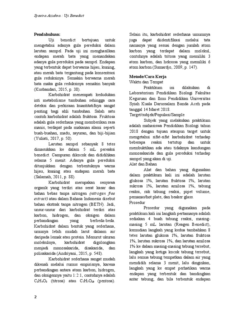 Uji Benedict untuk Deteksi Gula Pereduksi | PDF