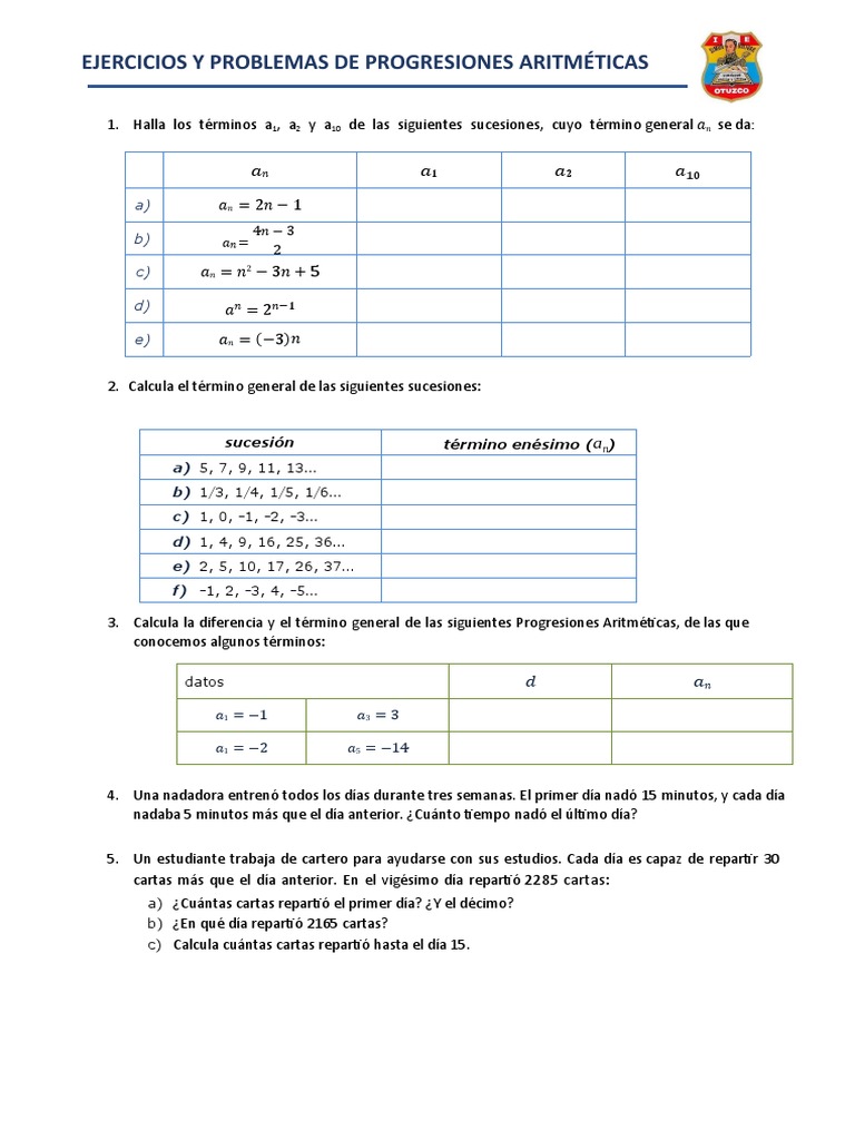 Practica Progresiones Aritméticas | PDF