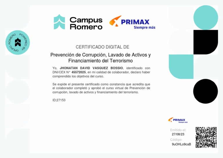 Certificado Del Curso | PDF