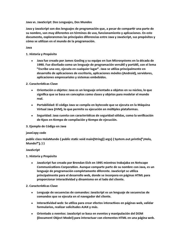 Java Vs Javascript | PDF | Java (lenguaje de programación) | Script Java Java Vs Javascript | PDF | Java (lenguaje de programación) | Script Java