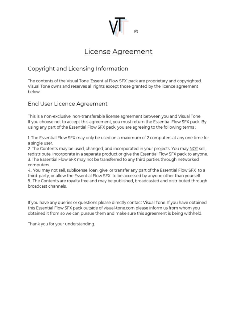 VT - Essential Flow SFX License Agreement | PDF