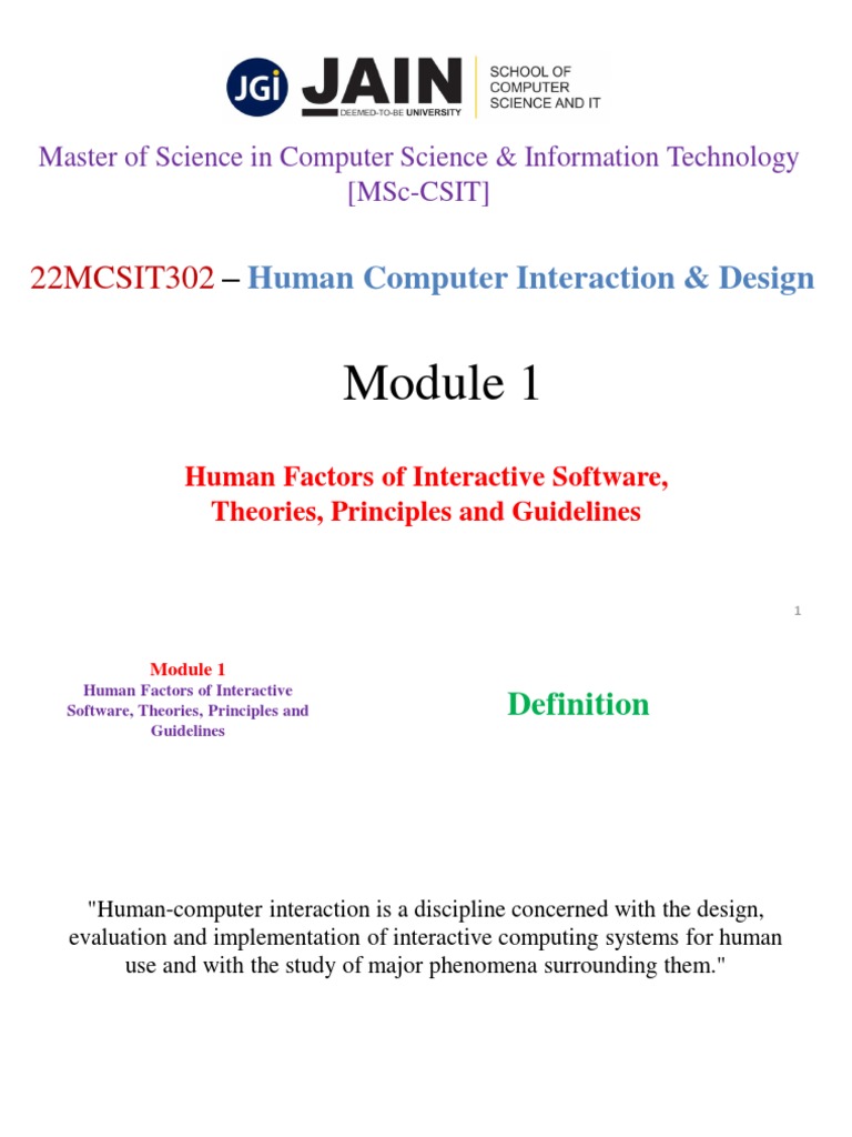 Module 1 - Human Factors of Interactive Software, Theories, Principles and Guidelines | PDF ...