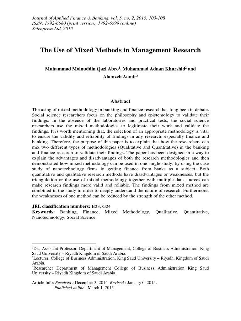 The Use of Mixed Methods in Management Research | PDF | Survey ...