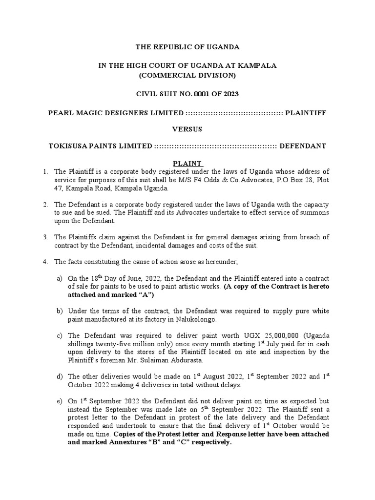 Plaint Format | PDF | Lawsuit | Damages