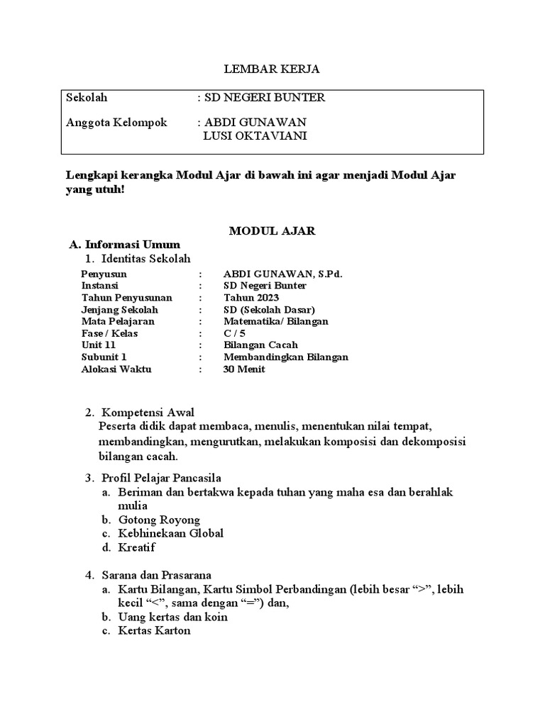 LKPD Modul Ajar | PDF