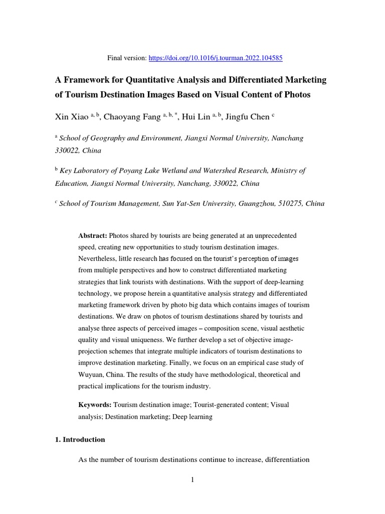 AFrameworkford Differentiated Marketingof Tourism Destination Images ...