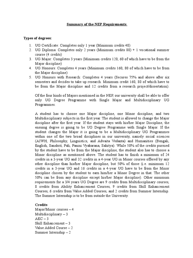 Summary of the NEP Requirements | PDF | Academic Degree ...