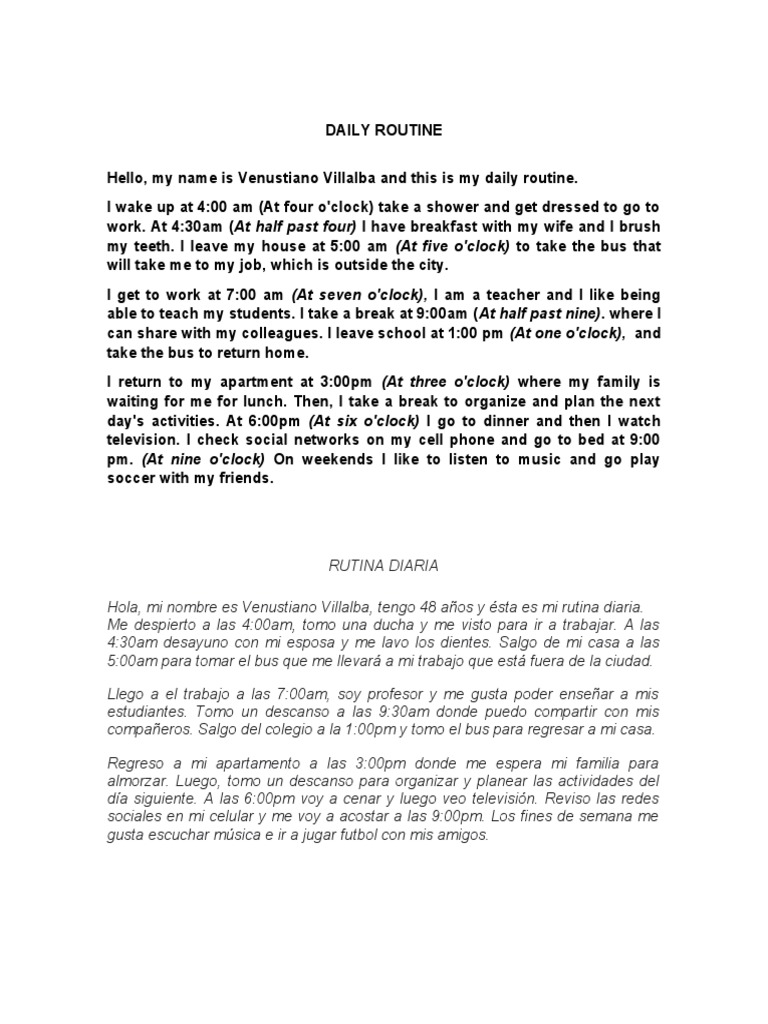 Rutina Diaria | PDF | Artes del Lenguaje y Comunicación | Salud y bienestar