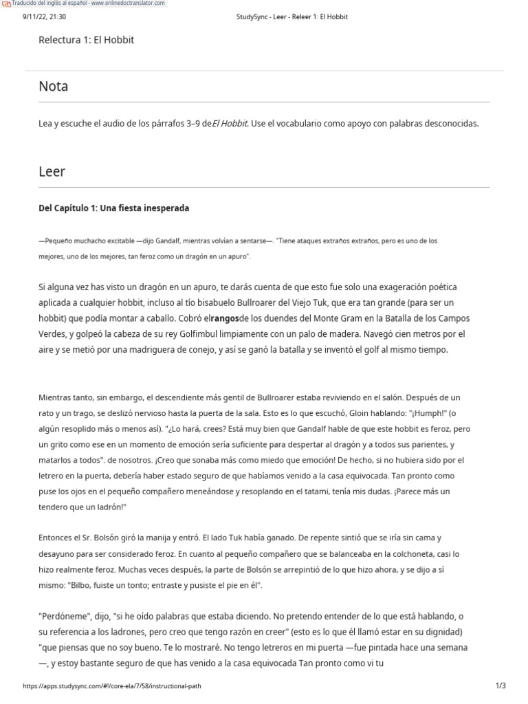 The Hobbit Reading!.en - Es | PDF | Bilbo Baggins | El Hobbit