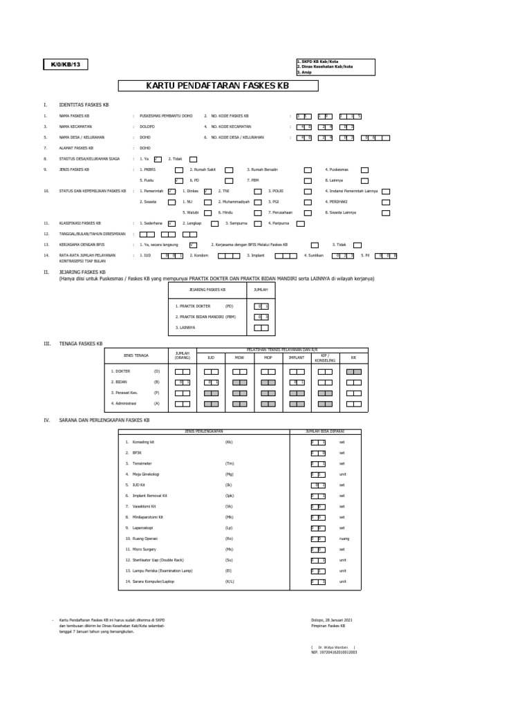Kartu KB Desa Pembantu Doho | PDF