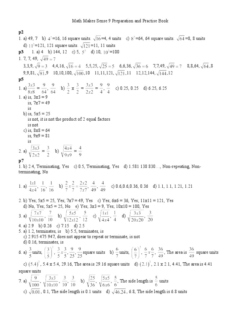 Math Makes Sense 9 Student Workbook Answers | PDF | Area | Elementary ...