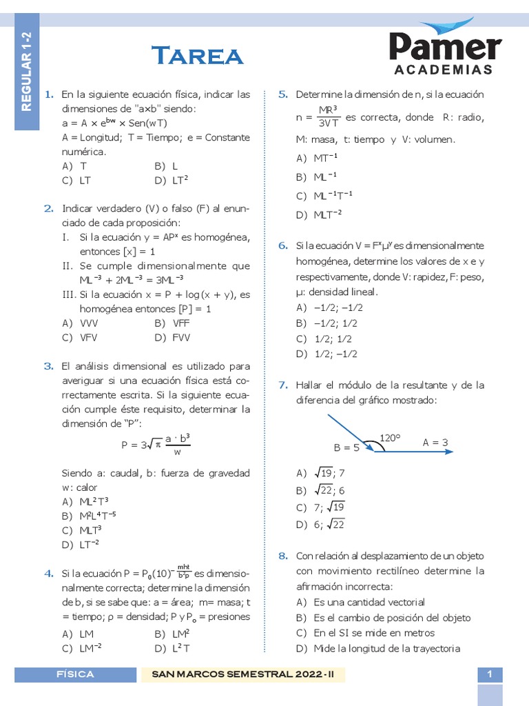 Física - Análisis Dimensional - Análisis Vectorial - Cinemática - MRU - MRUV - Fusión Reg 1 y 2 ...