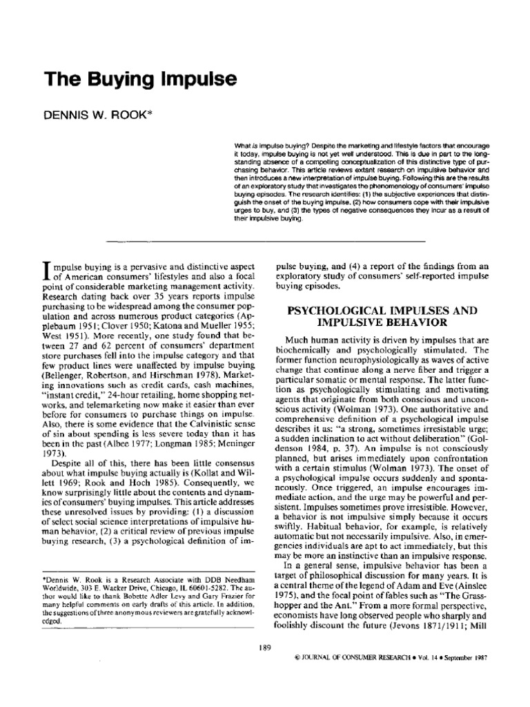 Rook - 1987 - The Buying Impulse | PDF | Impulsivity | Psychology