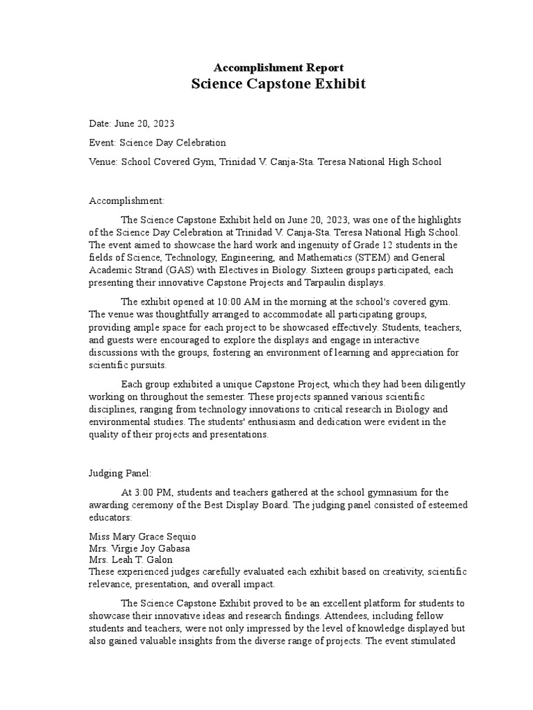 Accomplishment Report-CAPSTONE EXHIBIT | PDF | Science & Mathematics ...