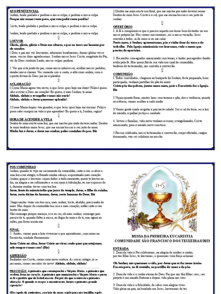 Missa Da Primeira Eucaristia São Francisco | PDF | Eucaristia | Jesus