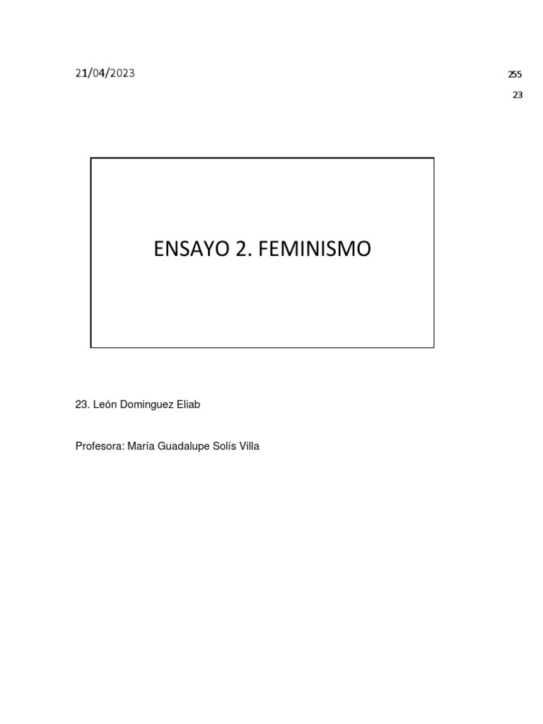 Ensayo 2 Feminismo 255 | PDF | Estudios de género | Feminismo