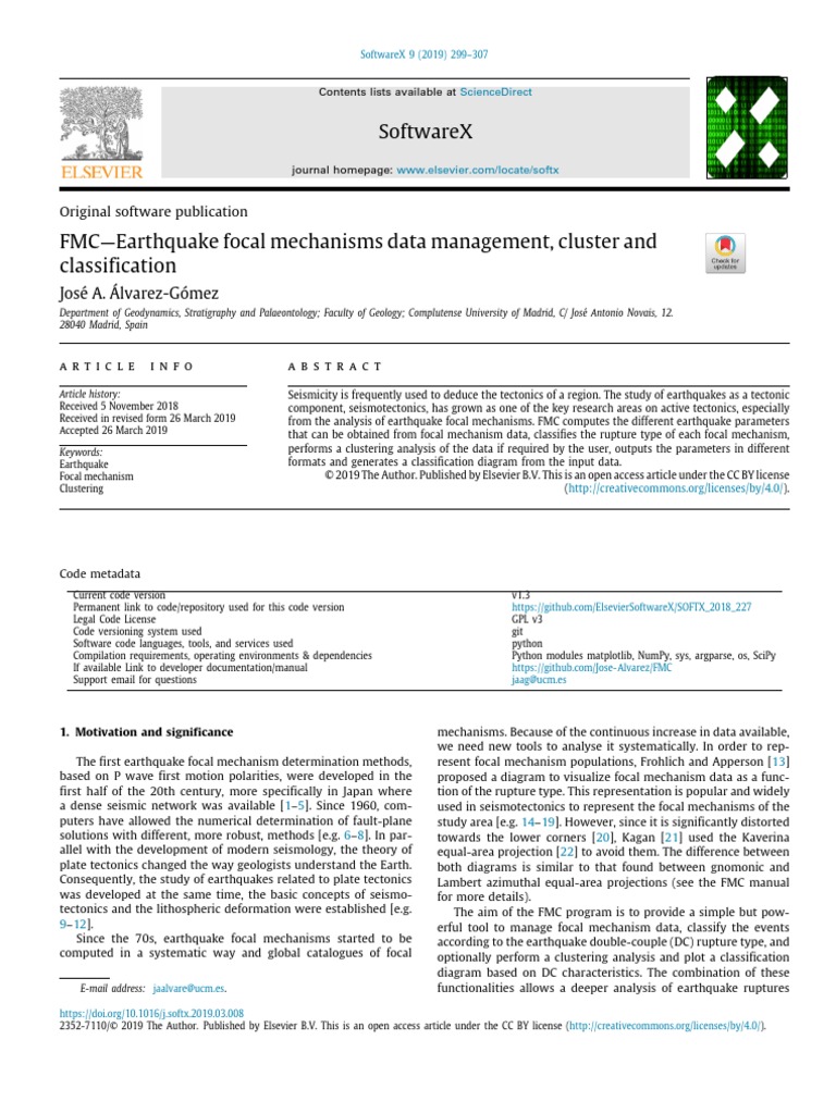 Álvarez-Gómez 2019 SoftwareX FMC-Earthquake Focal Mechanisms Data Management Cluster and ...
