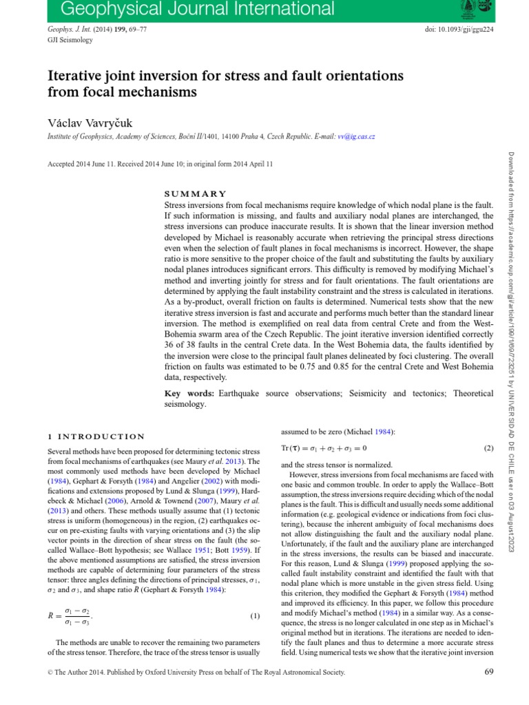 Vavryčuk, V. (2014) - Iterative Joint Inversion For Stress and Fault Orientations From Focal ...