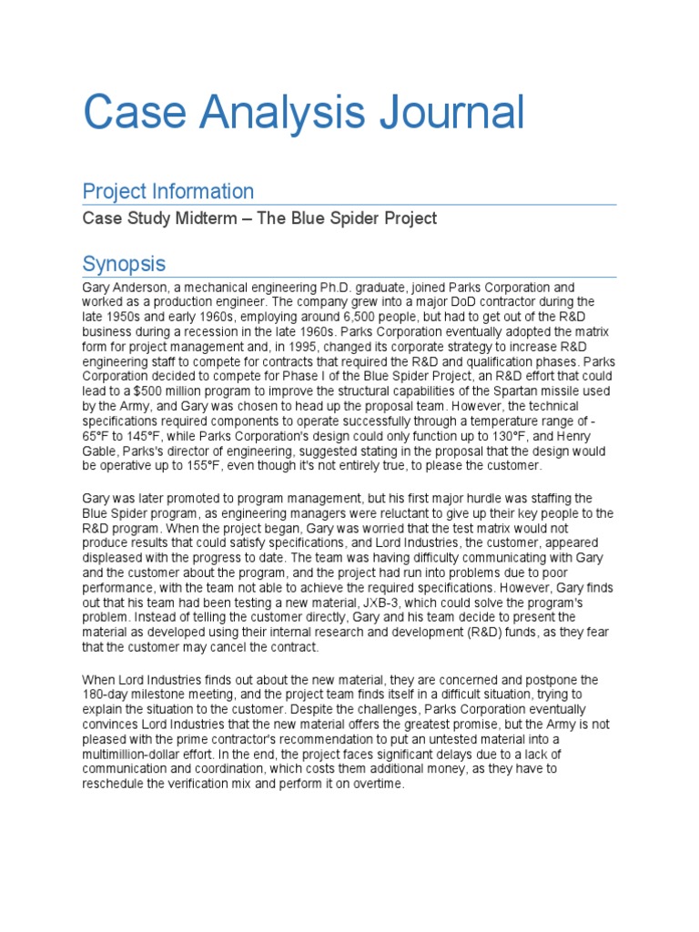 Case Study Midterm - The Blue Spider Project | PDF | Project Management ...
