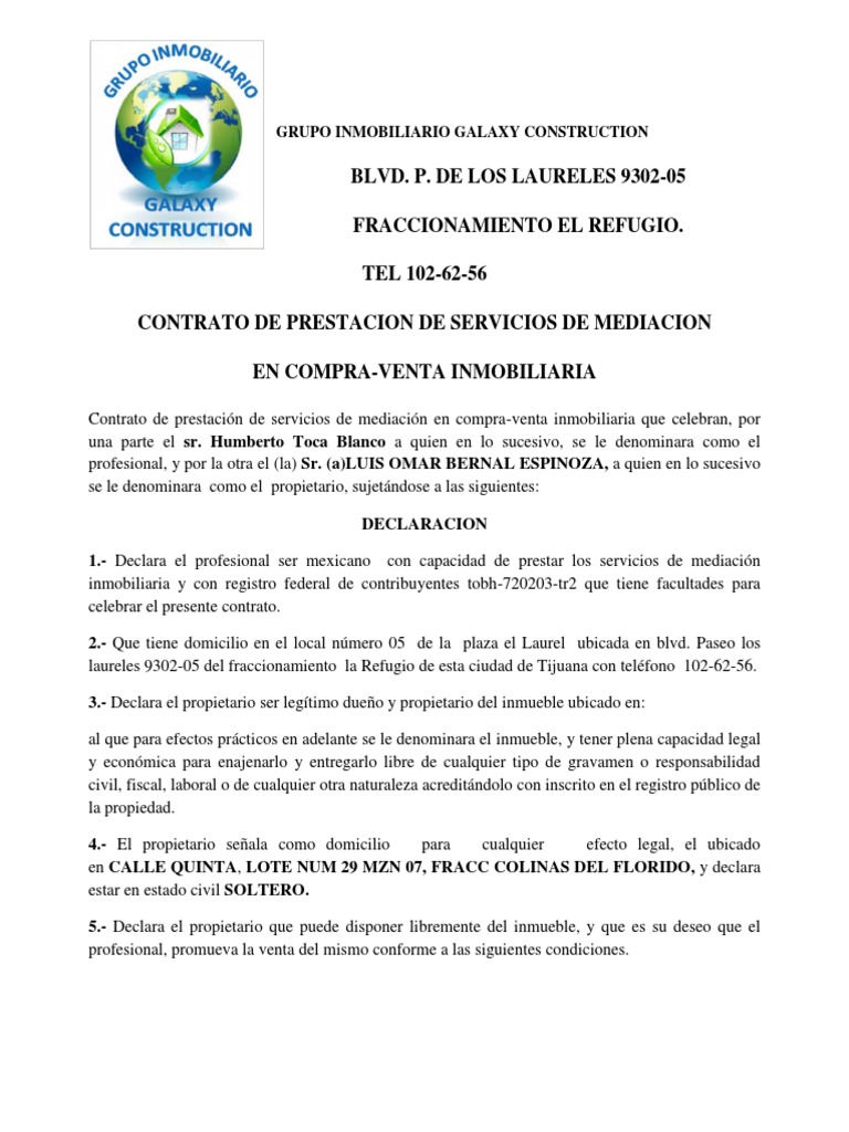 CONTRATO PRESTACION DE SERVICIOS. (Exclusividad) SR BERNAL | PDF ... CONTRATO PRESTACION DE SERVICIOS. (Exclusividad) SR BERNAL | PDF ...