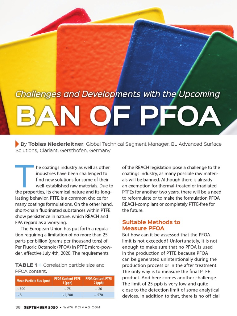 Clariant Article Ban of PFOA PCI Magazin 202009 en | PDF