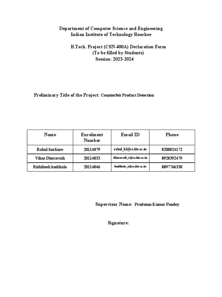 Declaration Form BTP | PDF | Computers | Technology & Engineering
