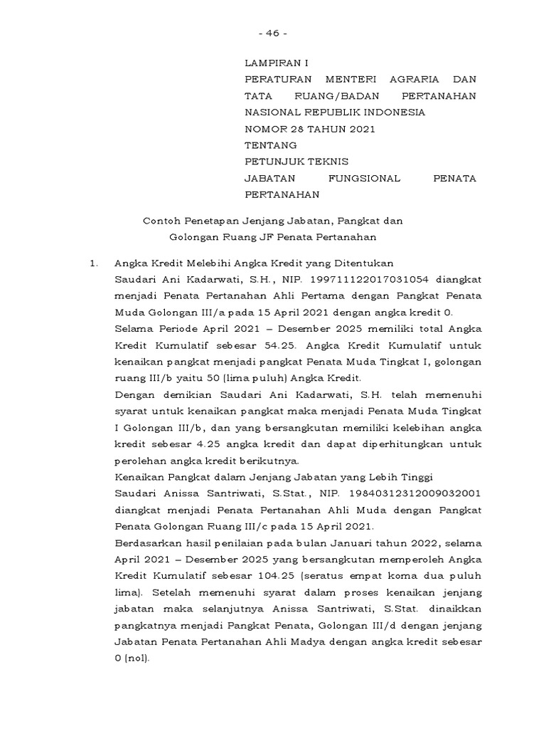 Lampiran I Permen Atr BPN 28 2021 Penata Pertanahan | PDF