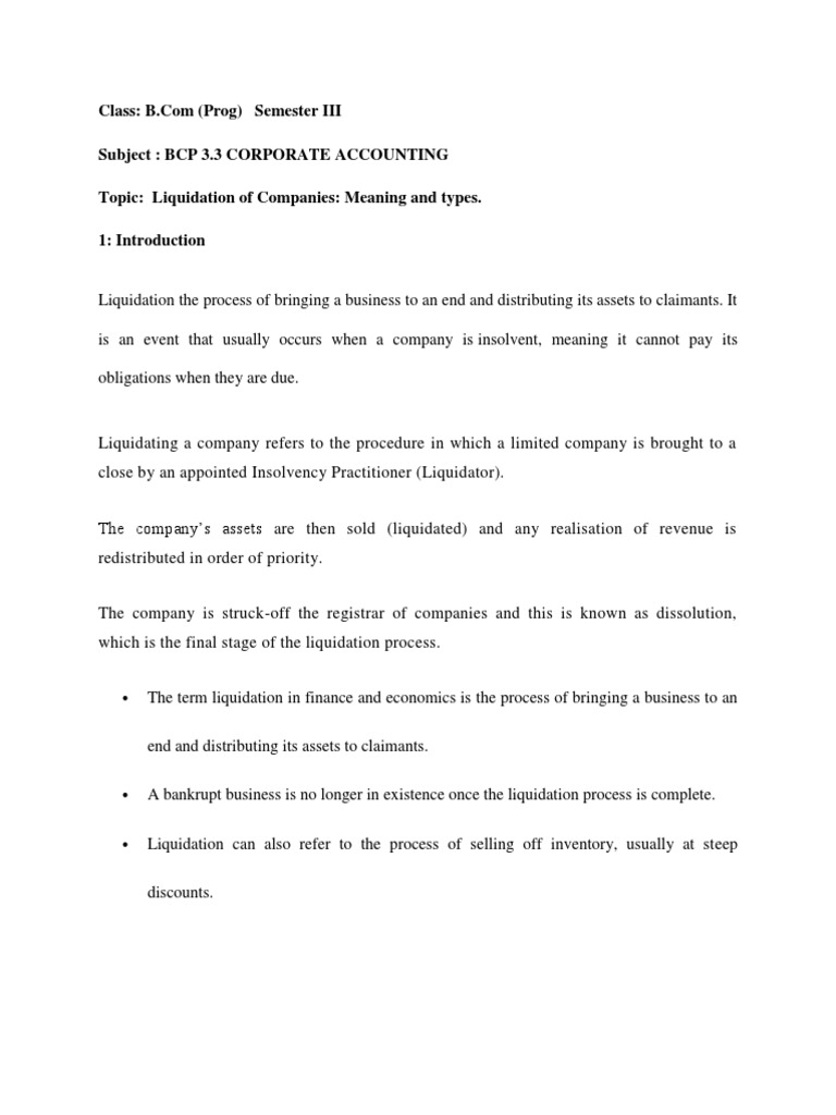 Liquidation - Meaning and Types | PDF | Liquidation | Insolvency