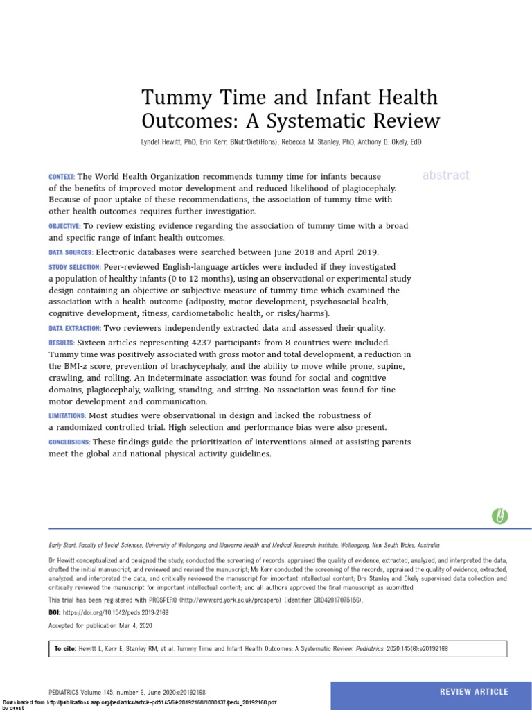 12.tummy Time | PDF | Systematic Review | Anatomical Terms Of Motion