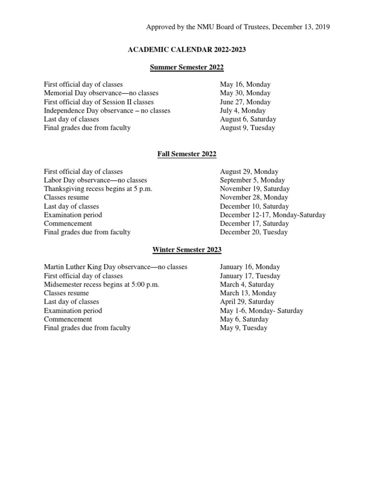 NMU Academic Calendar 2022-2025 | PDF | Academic Term