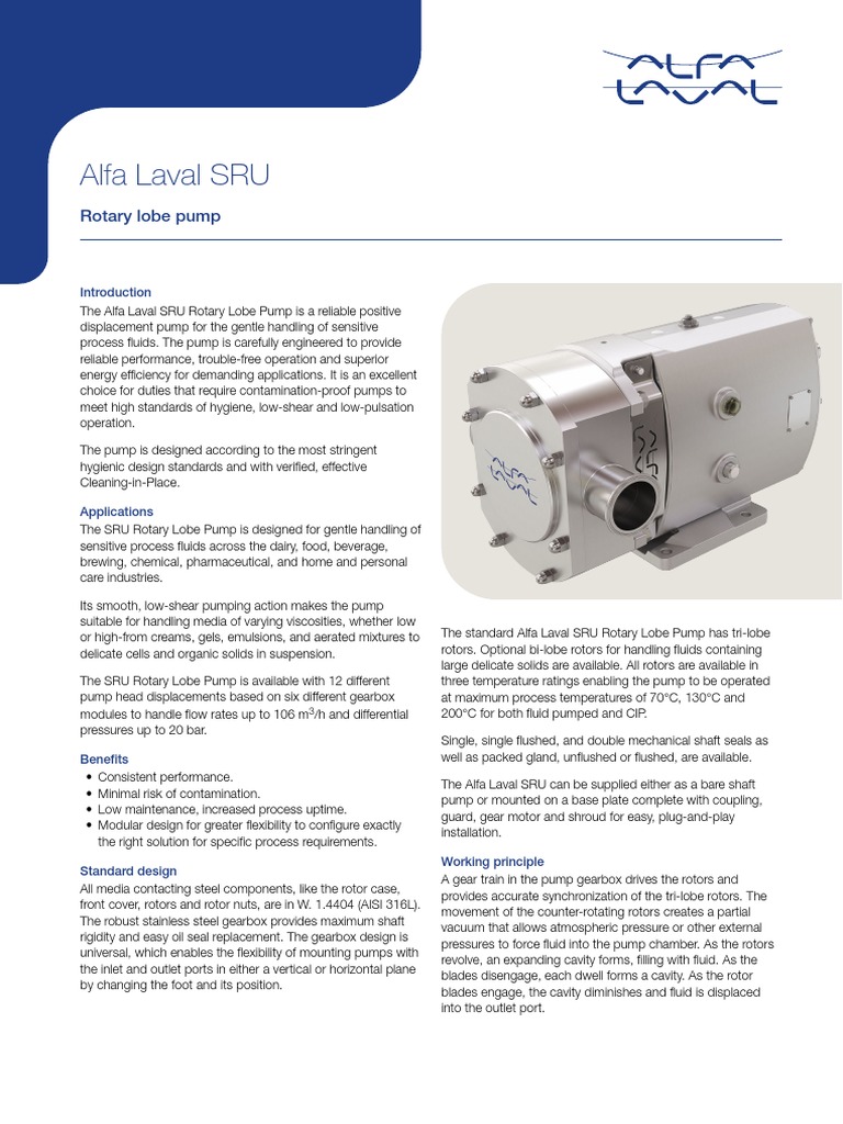 Alfa Laval SRU Rotary Lobe Pump Overview | PDF | Pump | Turbine