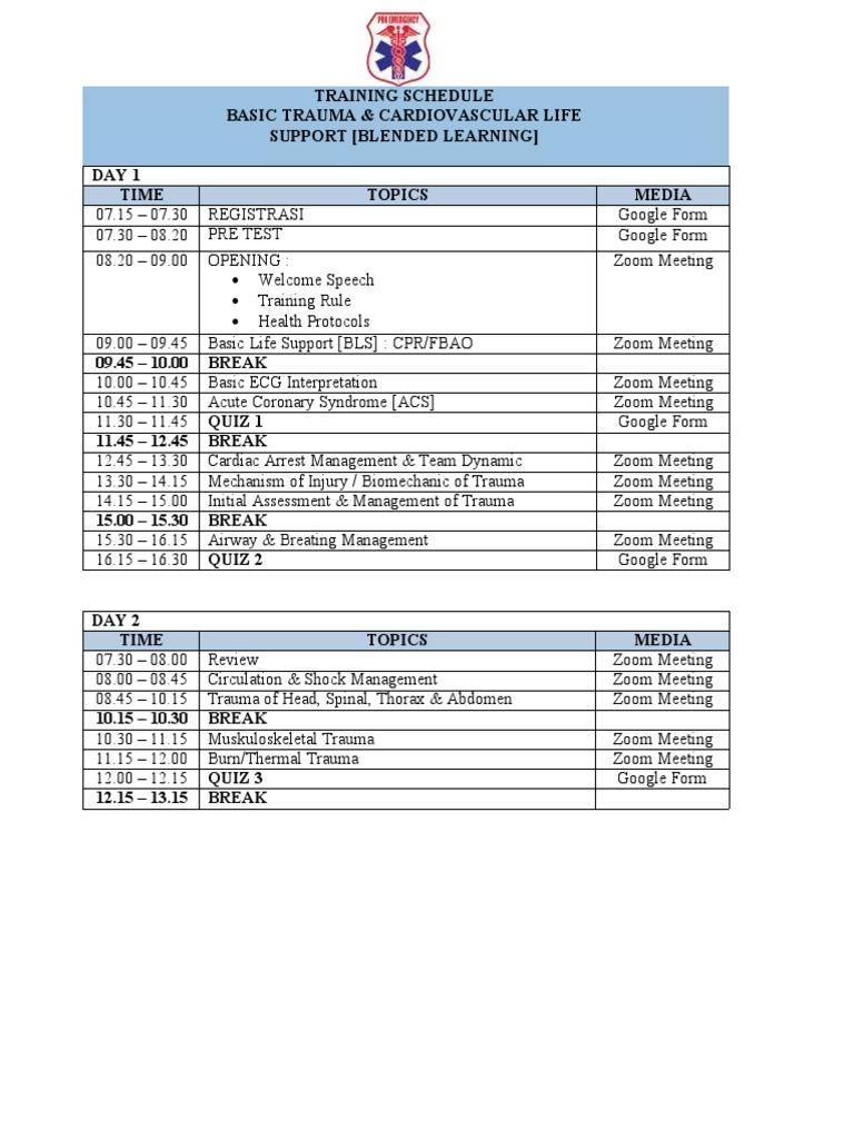 JADWAL BLENDED LEARNING BTCLS 5 Hari | PDF | Cardiopulmonary Resuscitation | Human Diseases And ...