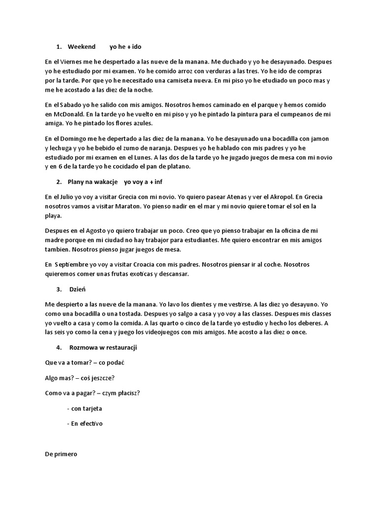 Słówka i monologi po hiszpańsku | PDF | Alimentos | Comida y bebida