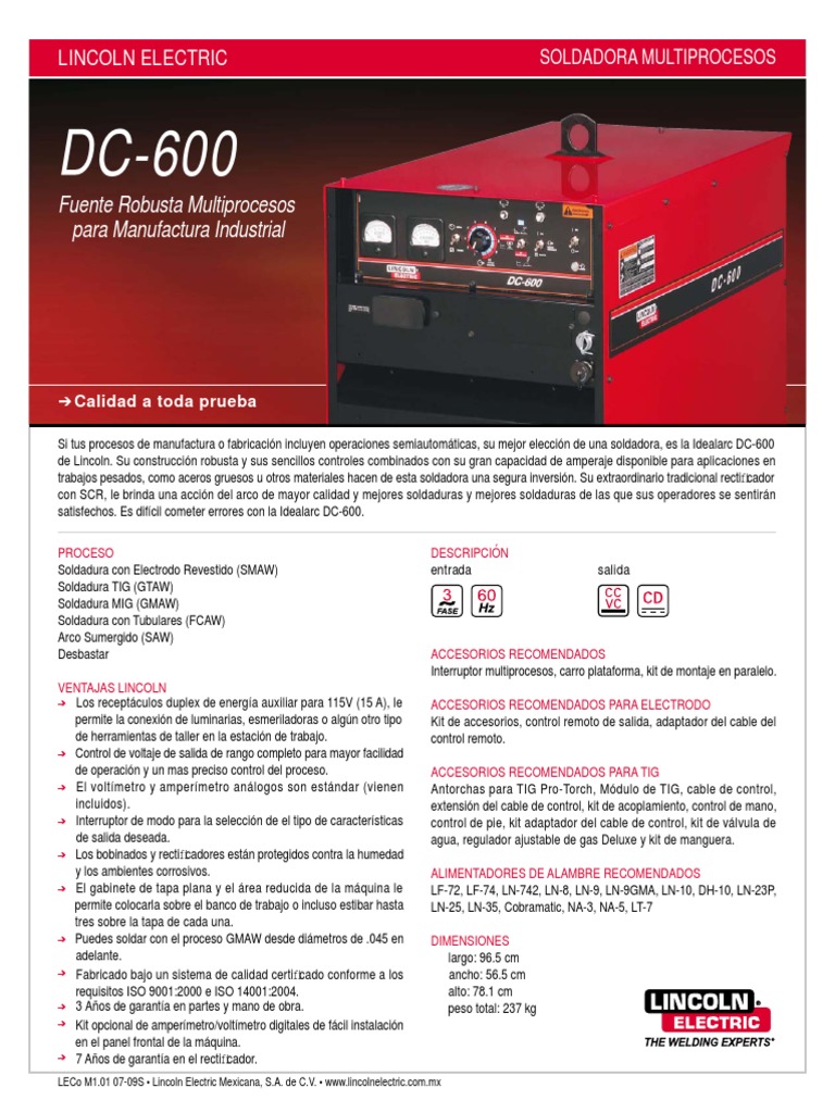 Ficha Tecnica Lincoln dc600 | PDF | Soldadura | Construcción