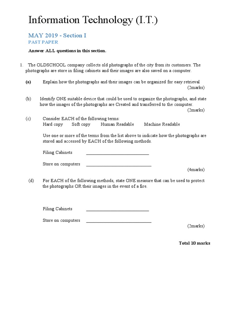 IT Past Paper Questions May 2019 | PDF | Photograph | Information ...