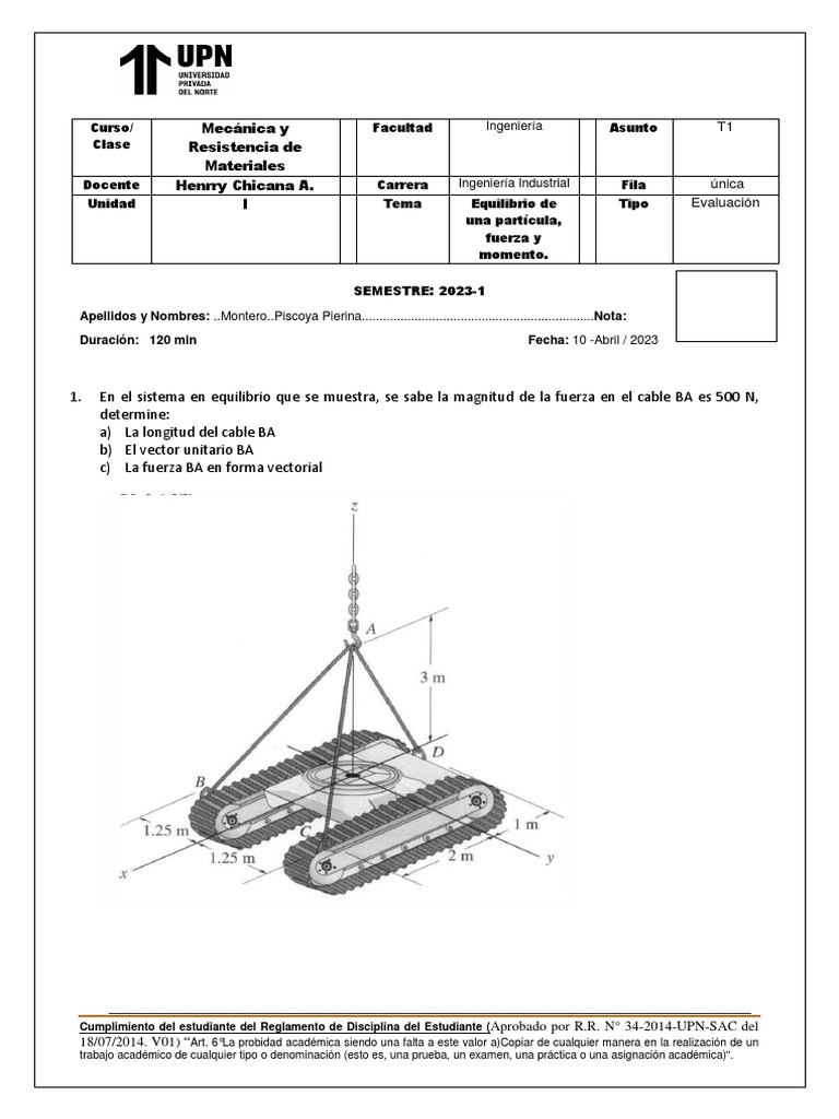 Exament1 Mecanic | PDF | Vector Euclidiano | Fuerza
