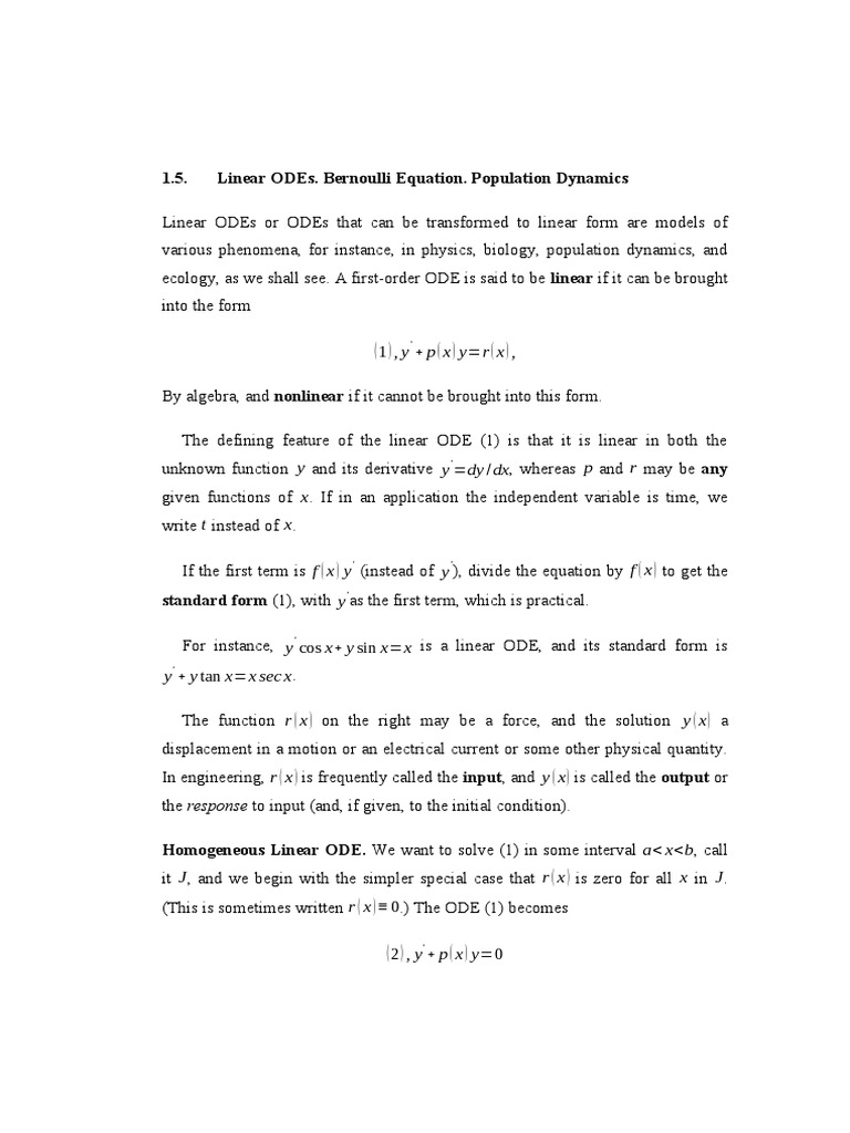 1.5. Linear ODEs. Bernoulli Equation. Population Dynamics | Download Free PDF | Ordinary ...