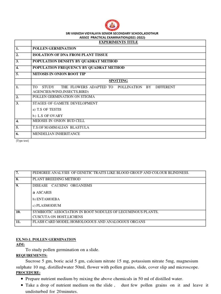 Biology Practicals | PDF | Meiosis | Flowers