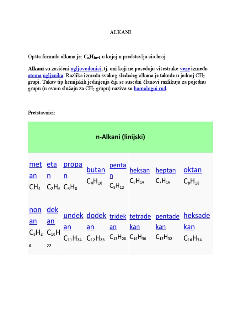 Alkani-Hemijske I Fizičke Osobine | PDF