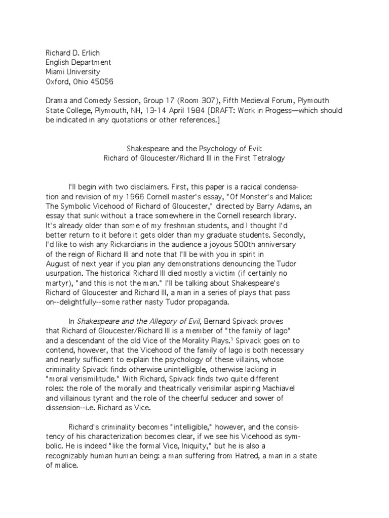 Shakespeare and The Psychology of Evil R | PDF | Iago | Othello