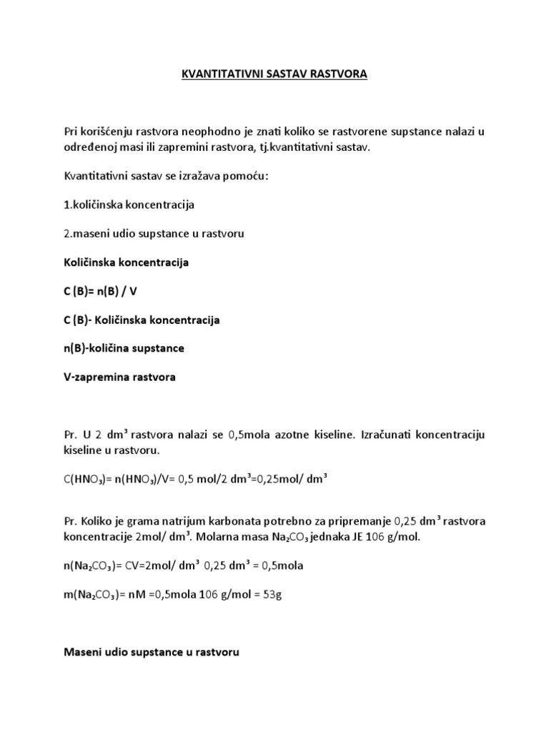 Kvantitativni Sastav Rastvora | PDF