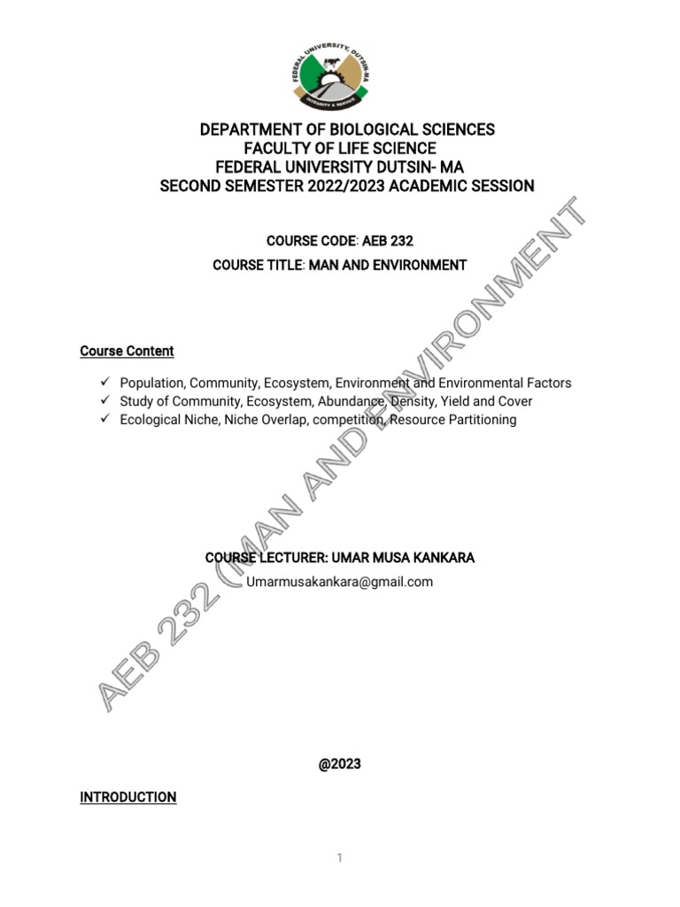 AEB 232 Man and Environment 2023 | PDF